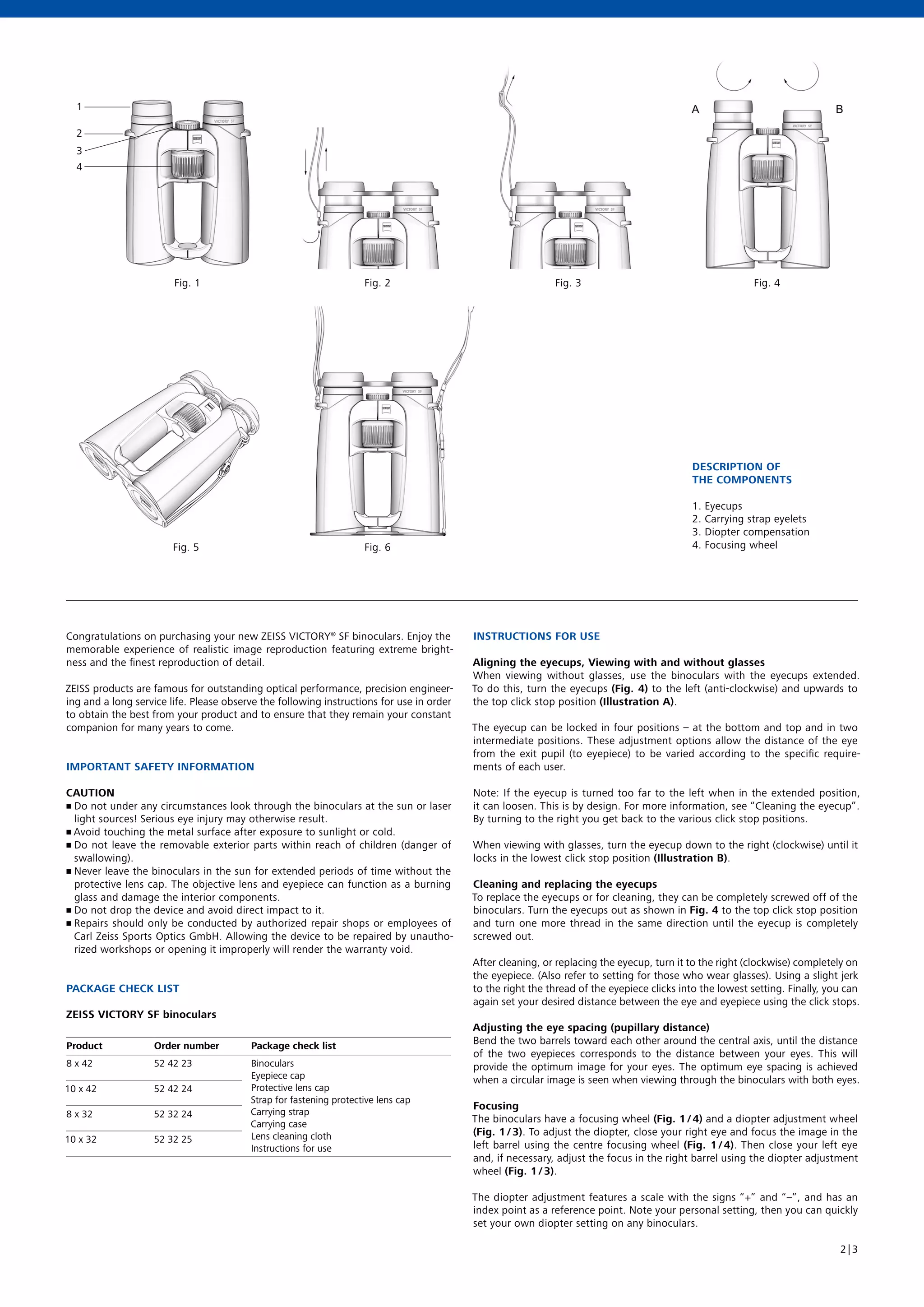 Instruction manual | Zeiss Victory SF | Optics Trade | PDF