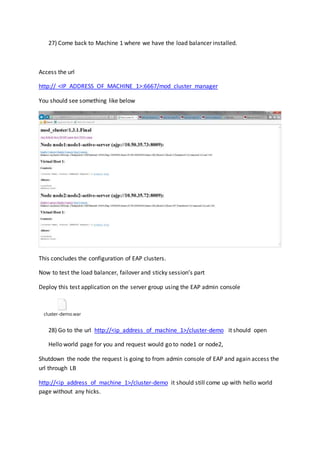 Instruction on creating a cluster on jboss eap environment | DOCX