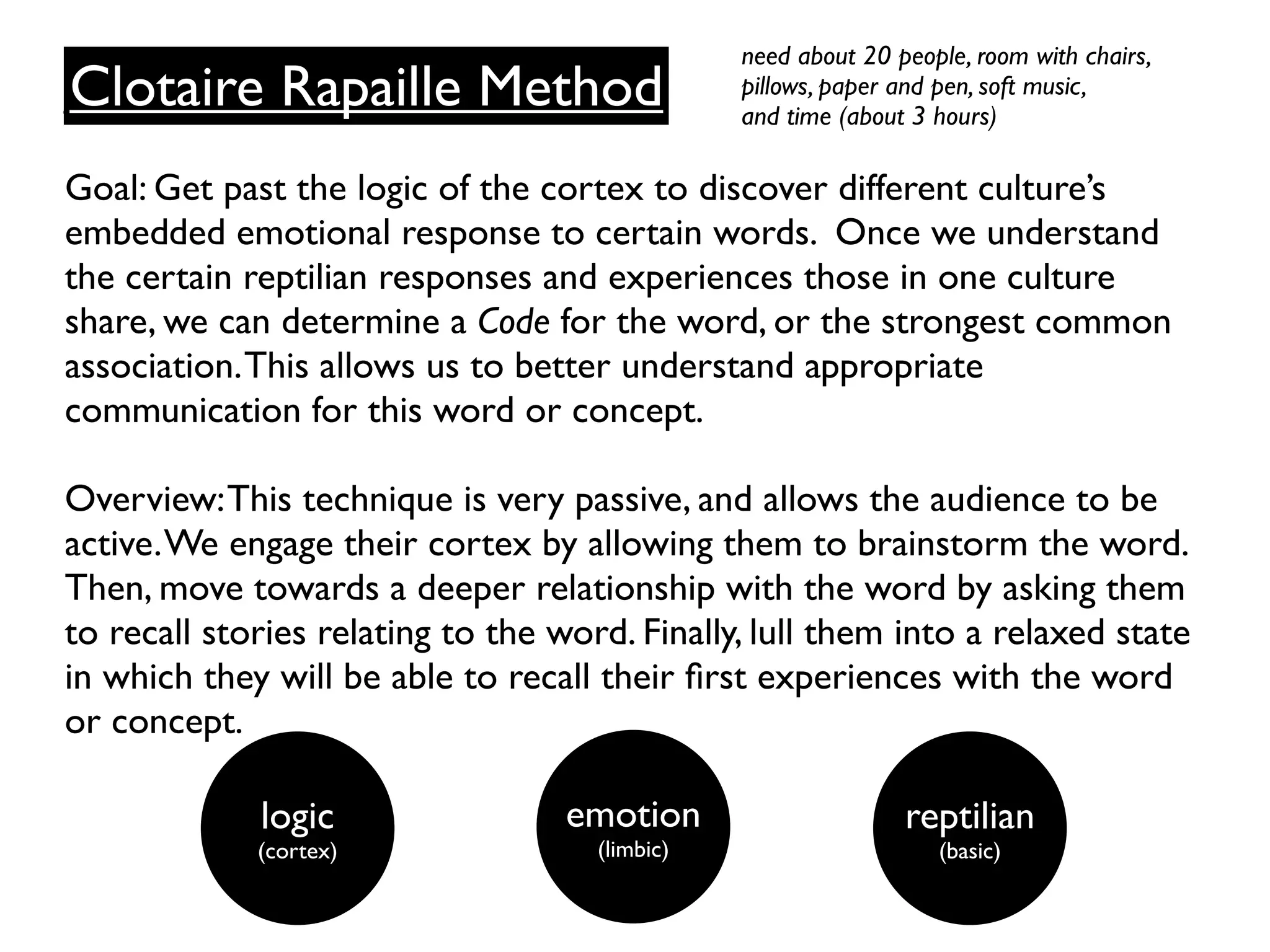 Instructions for the Rapaille & Luntz Method | PPT