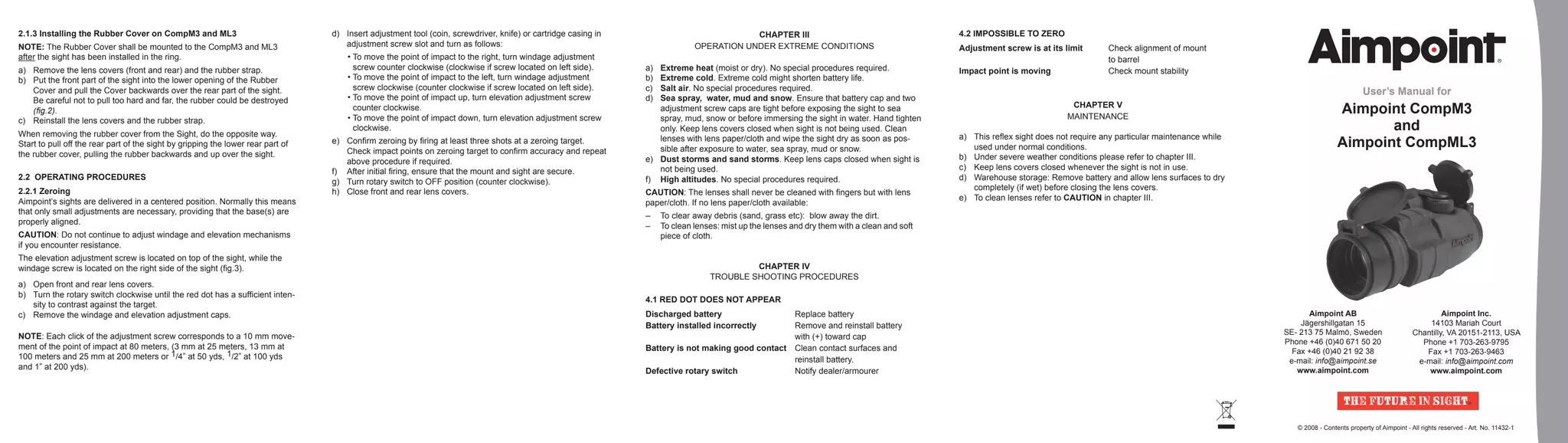 Instructions AIMPOINT CompM3, CompML3 | Optics Trade | PDF
