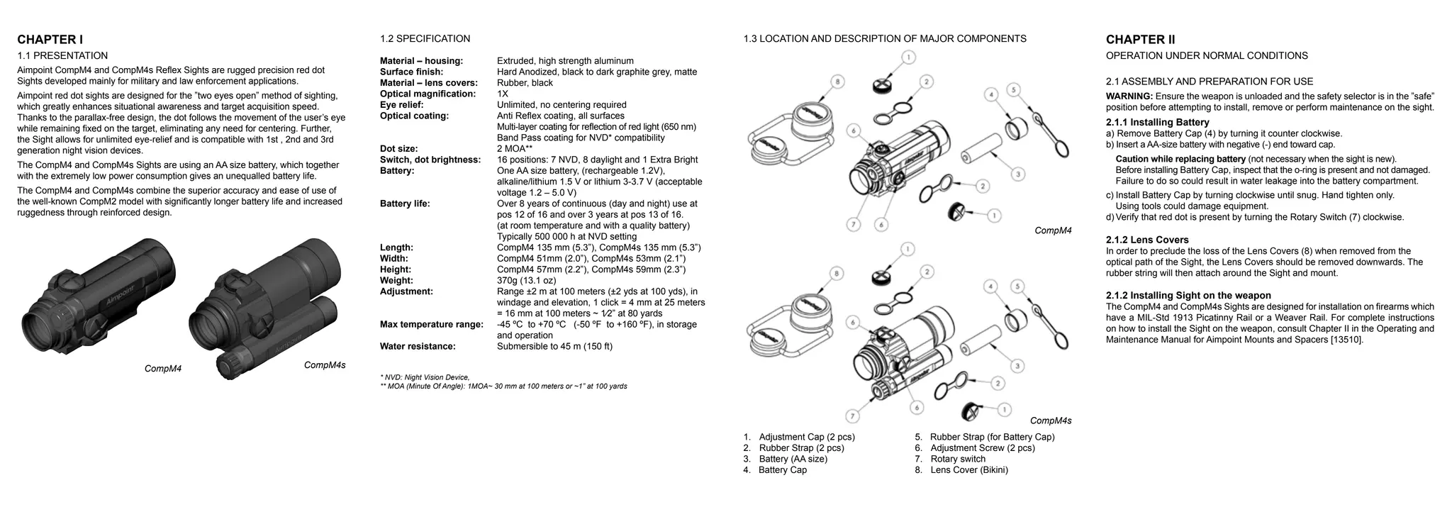 Instructions AIMPOINT CompM4, CompM4s | Optics Trade | PDF