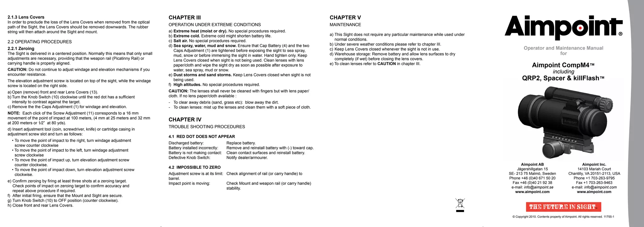 Instructions AIMPOINT CompM4, QRP2, Spacer & killFlash | Optics Trade | PDF