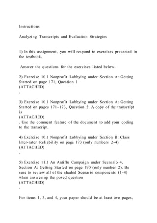 InstructionsAnalyzing Transcripts and Evaluation Strategies