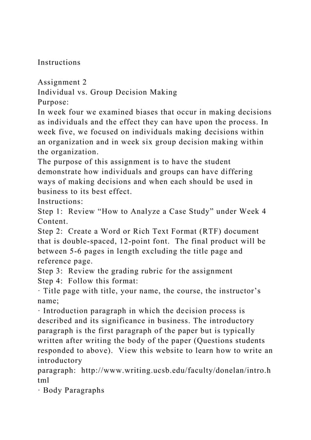 InstructionsAssignment 2 Individual vs. Group Decision Makin.docx