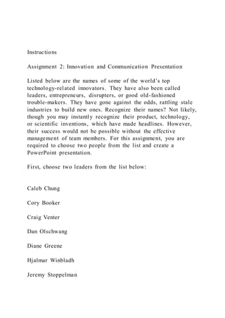 InstructionsAssignment 2 Innovation and Communication Prese | PDF