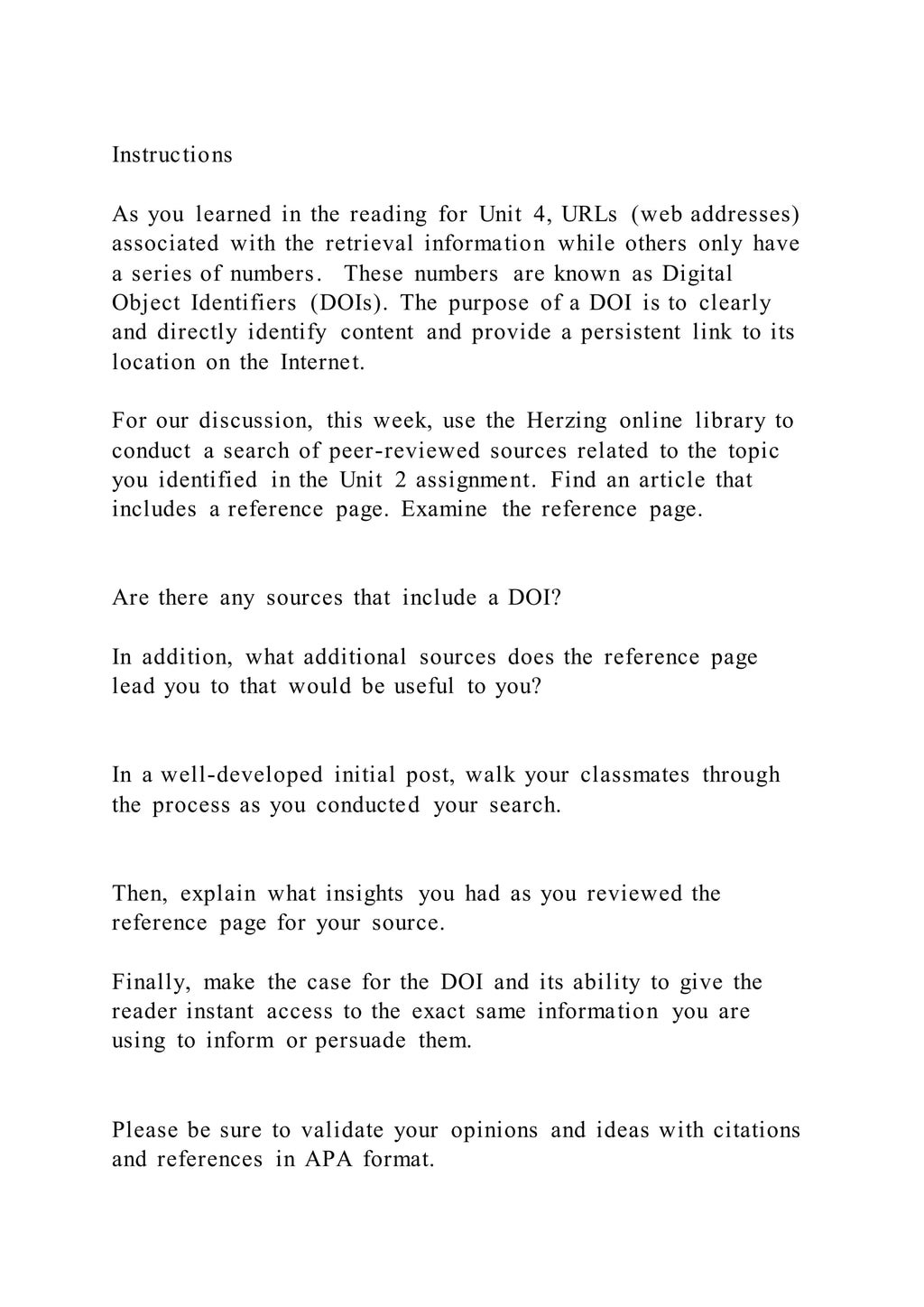 InstructionsAs you learned in the reading for Unit 4, URLs (web | DOCX