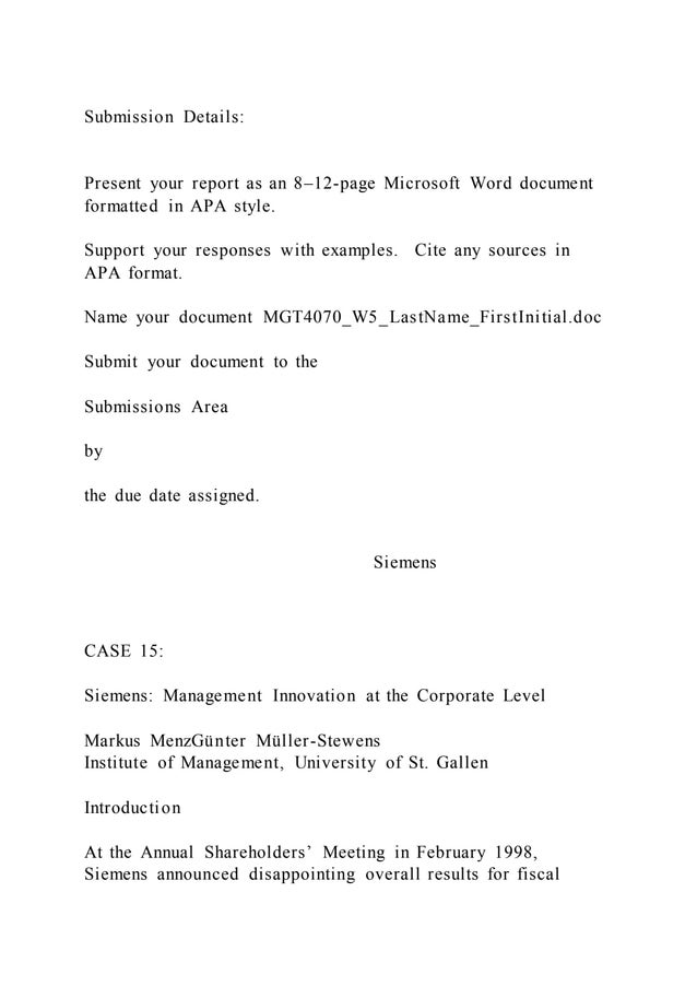 InstructionsCase Study—SiemensRead the Siemens case stud | PDF