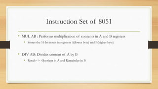 Instruction set of 8051 Microcontrollers | PPTX