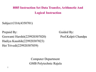 instruction set explanation of 8085 microprocessor | PPTX