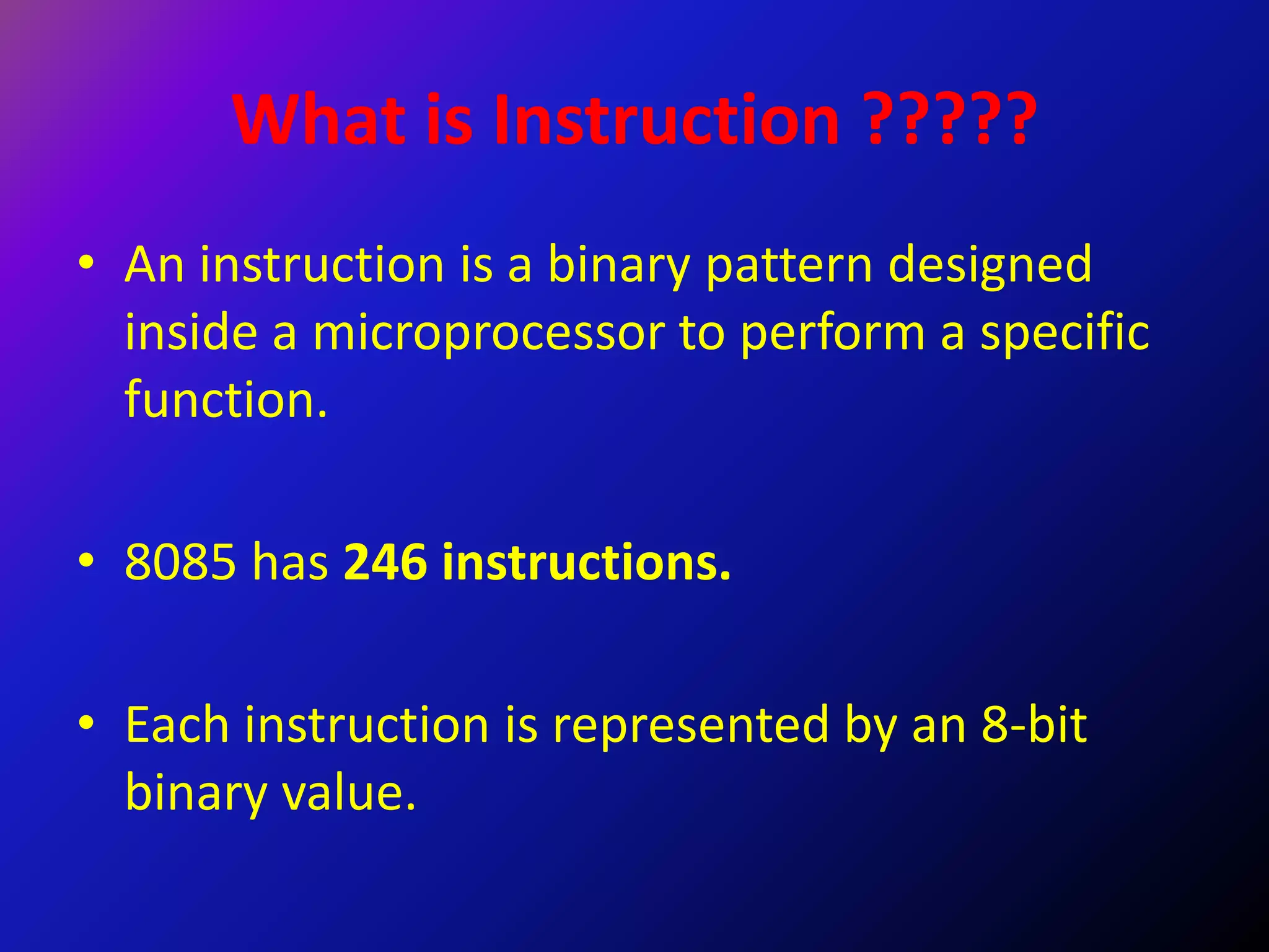 Instruction set of 8085 Microprocessor By Er. Swapnil Kaware | PPTX