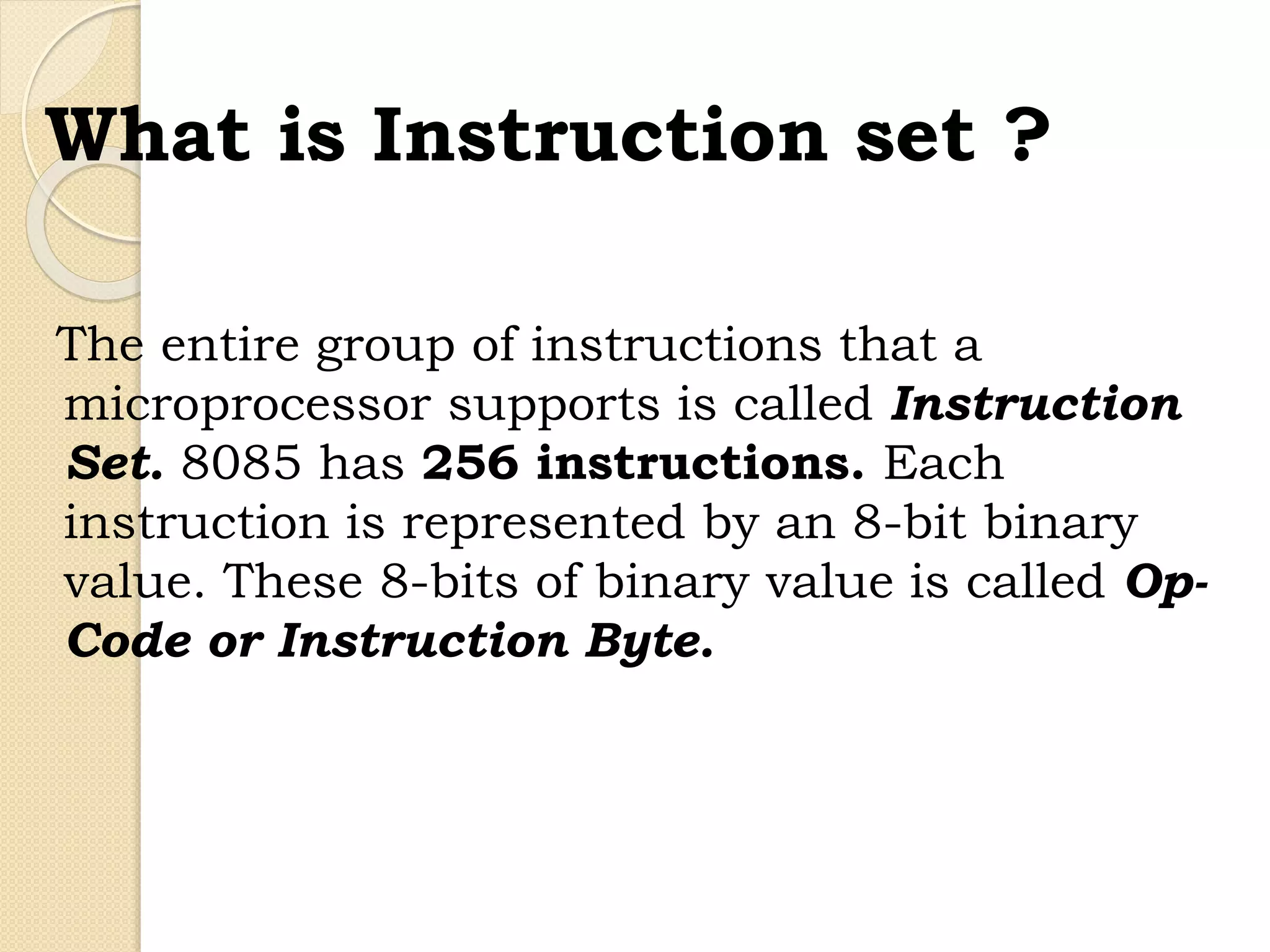 Instruction set of 8085 microprocessor | PPTX