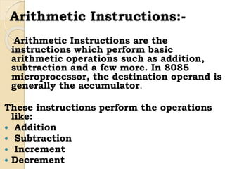 Instruction set of 8085 microprocessor | PPTX