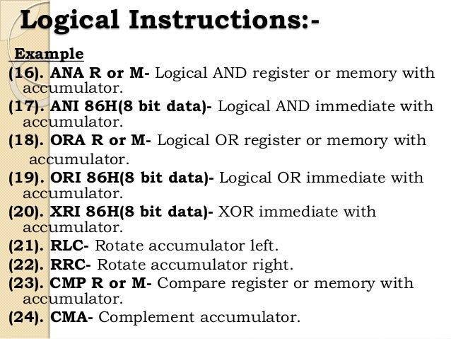 Instruction Set Of 8085 Microprocessor