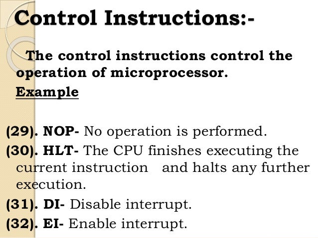 Instruction set of 8085 microprocessor