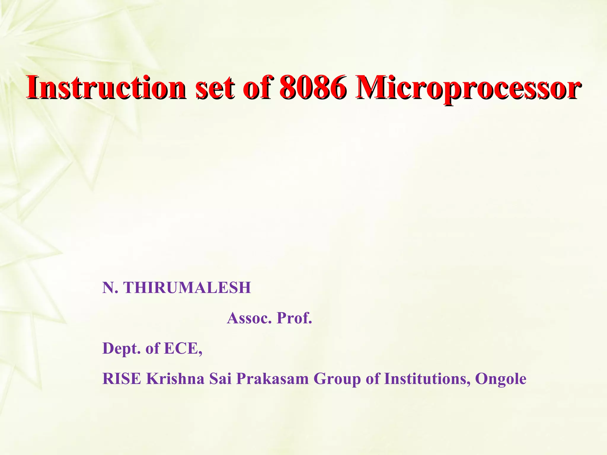 Instruction set of 8086 | PPT | Programming Languages | Computing