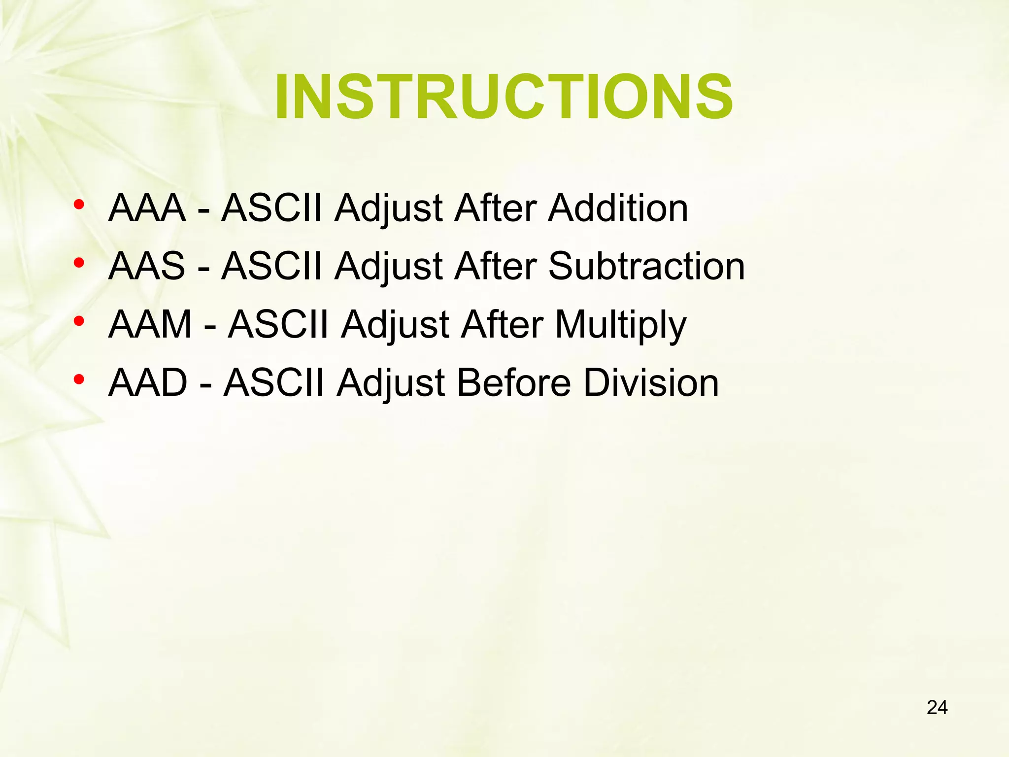 Instruction set of 8086 | PPT | Programming Languages | Computing