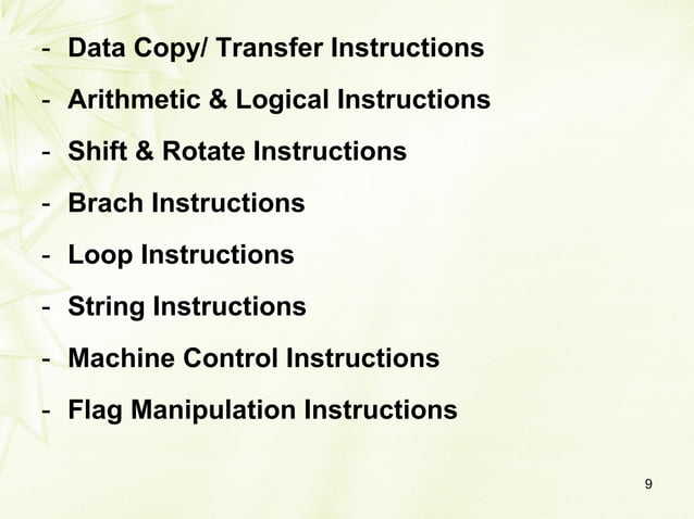 Instruction set of 8086 | PPT | Programming Languages | Computing