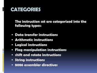 Instruction Set of 8086 Microprocessor | PPTX | Programming Languages | Computing