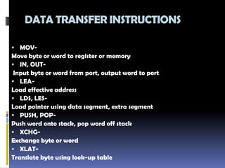Instruction Set of 8086 Microprocessor | PPTX | Programming Languages | Computing