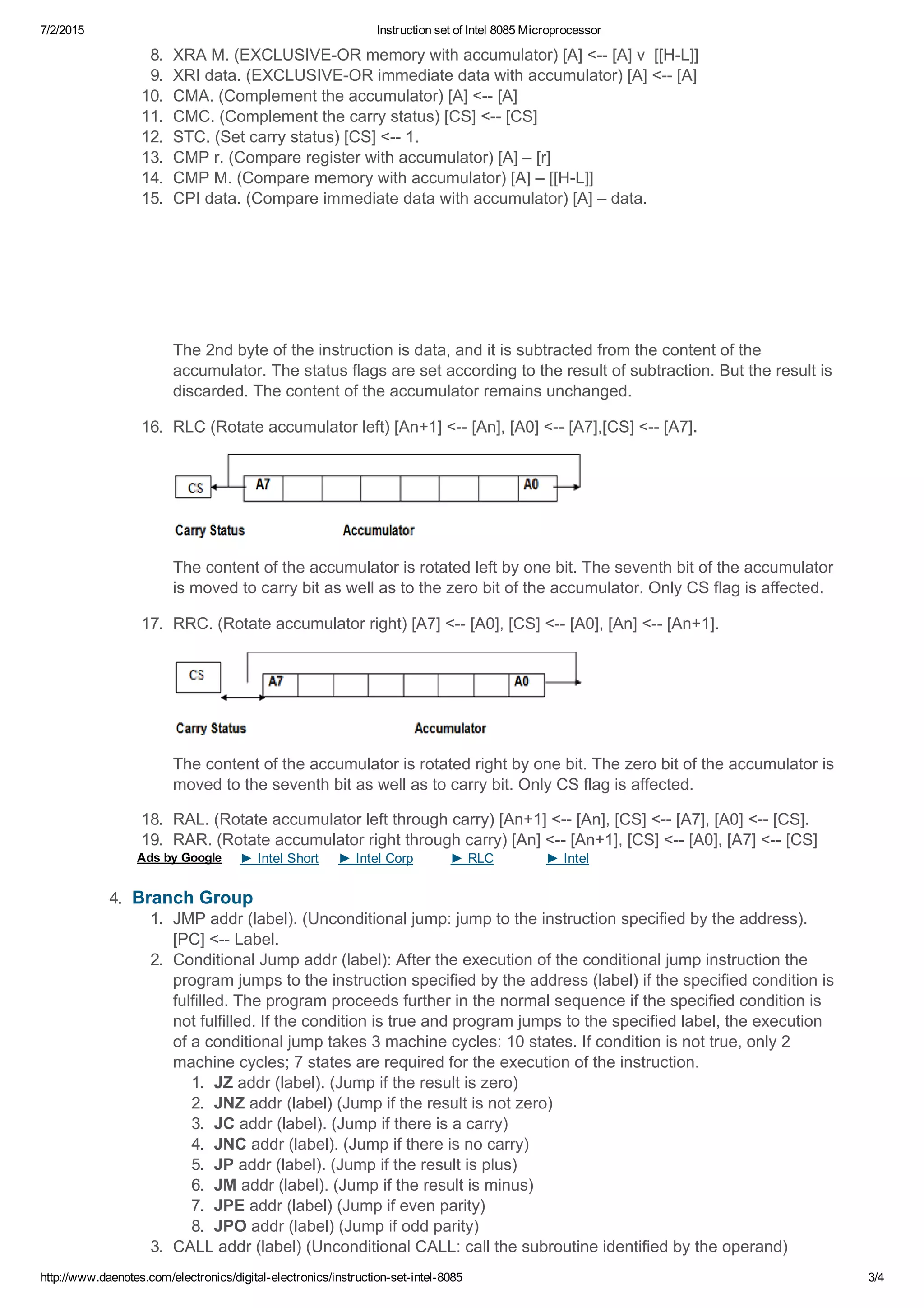 Instruction set of intel 8085 microprocessor | PDF