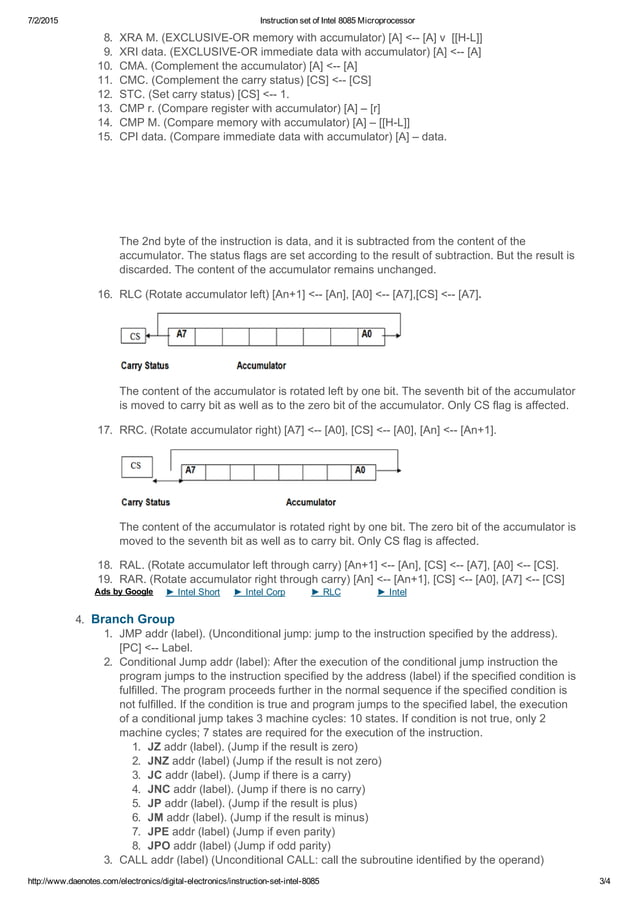 Instruction set of intel 8085 microprocessor | PDF