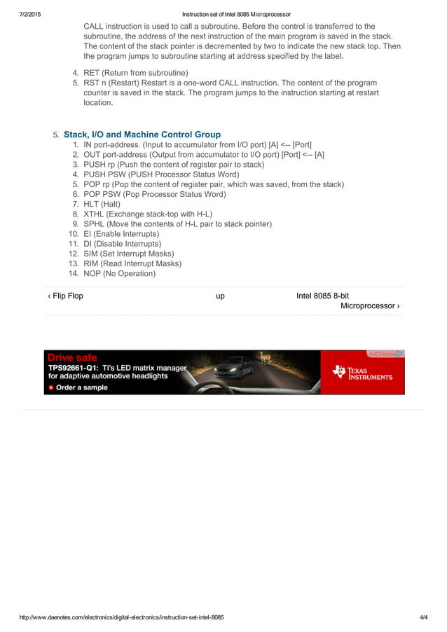 Instruction set of intel 8085 microprocessor | PDF