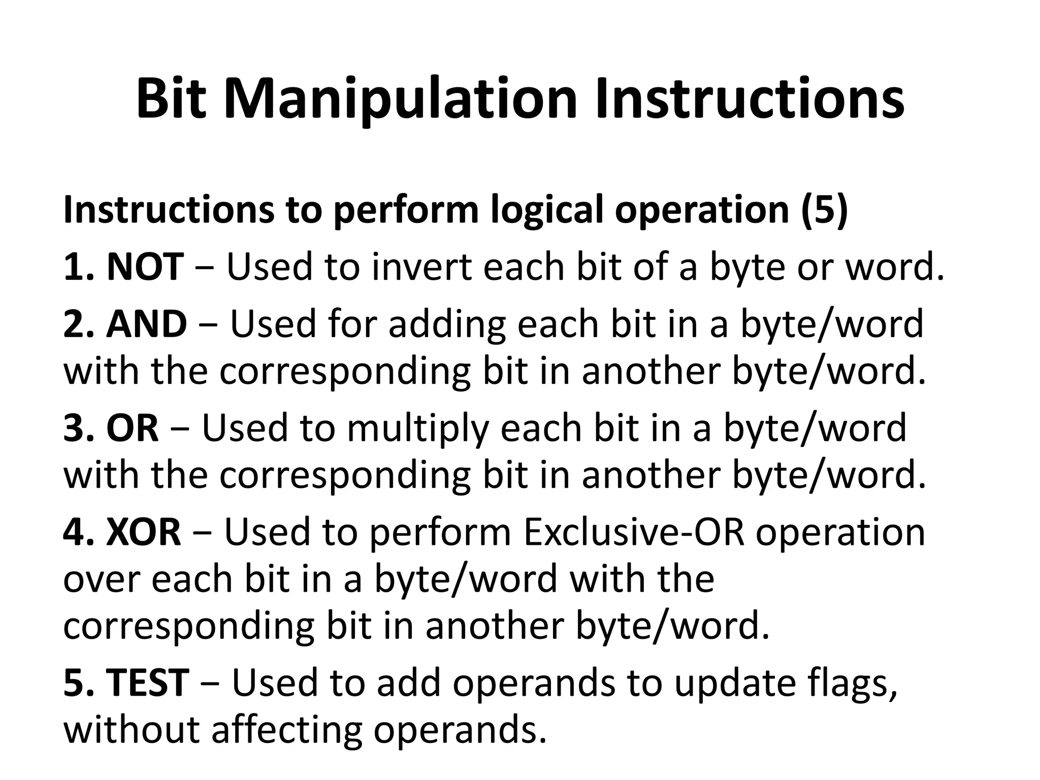 Instruction Sets Of 8086 Pptx