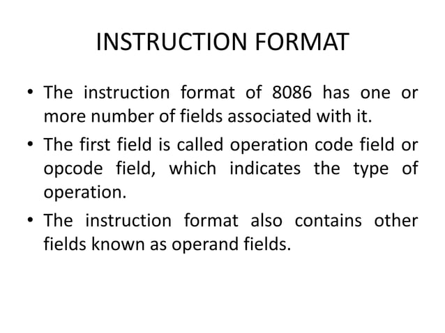 Instruction sets of 8086 | PPTX | Operating Systems | Computer Software and Applications