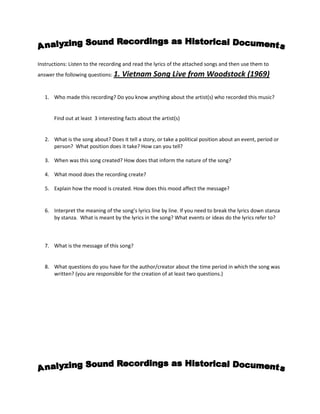Instructions for 60s analyzing music assignment | DOCX