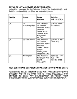 Instructions for candidates appearing in ssb | PDF