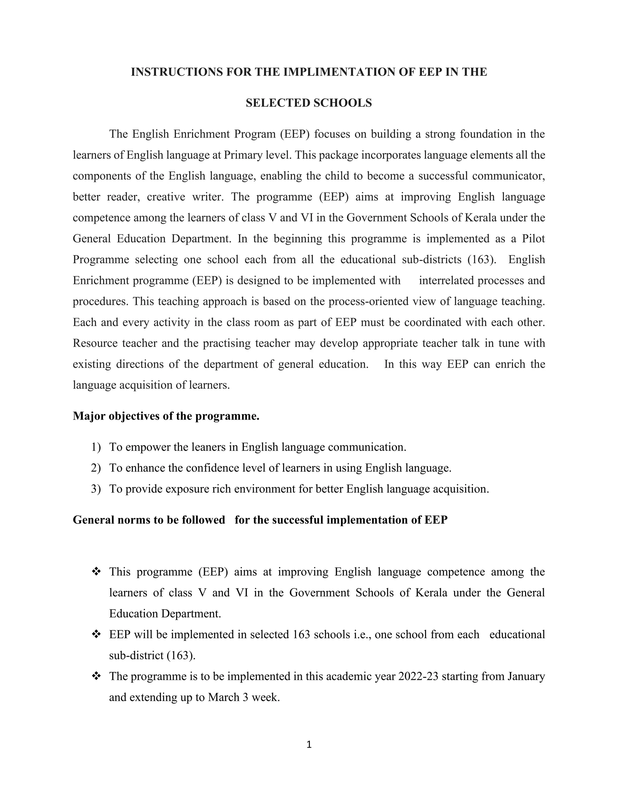 Instructions for EEP implementation for all | PDF