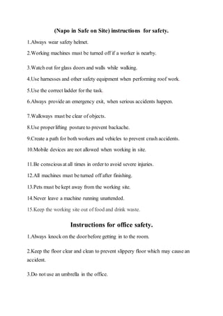 Instructions for napo in safe on site | DOCX | Injuries | Diseases and ...