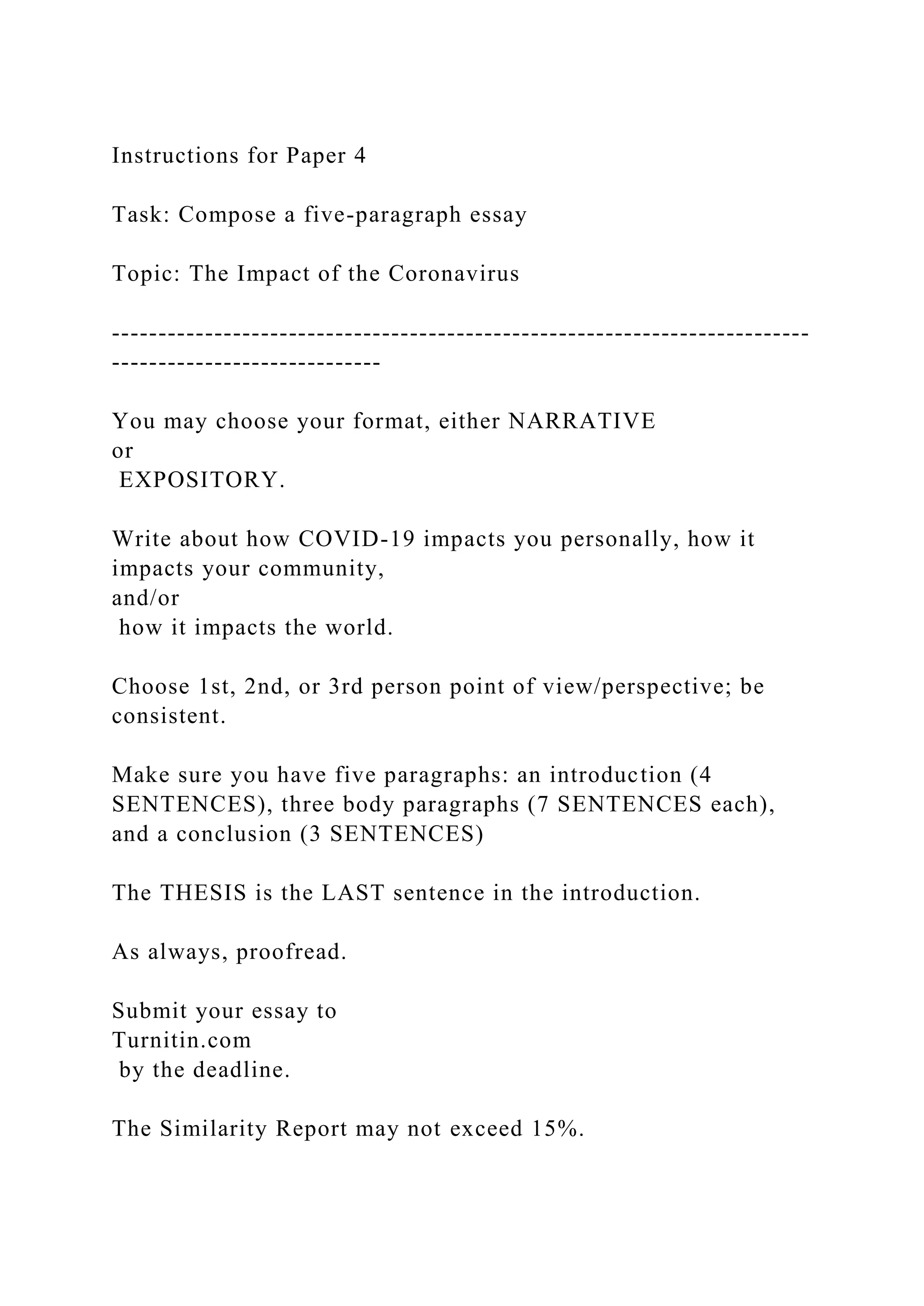 Instructions for Paper 4Task Compose a five-paragraph essay.docx