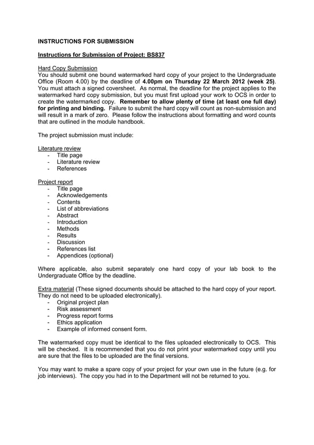 Instructions for project submission and project talks bs837 | DOCX