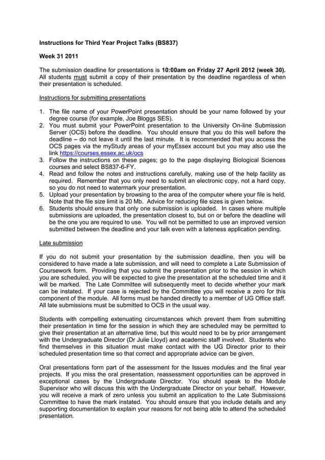 Instructions for project submission and project talks bs837 | DOCX