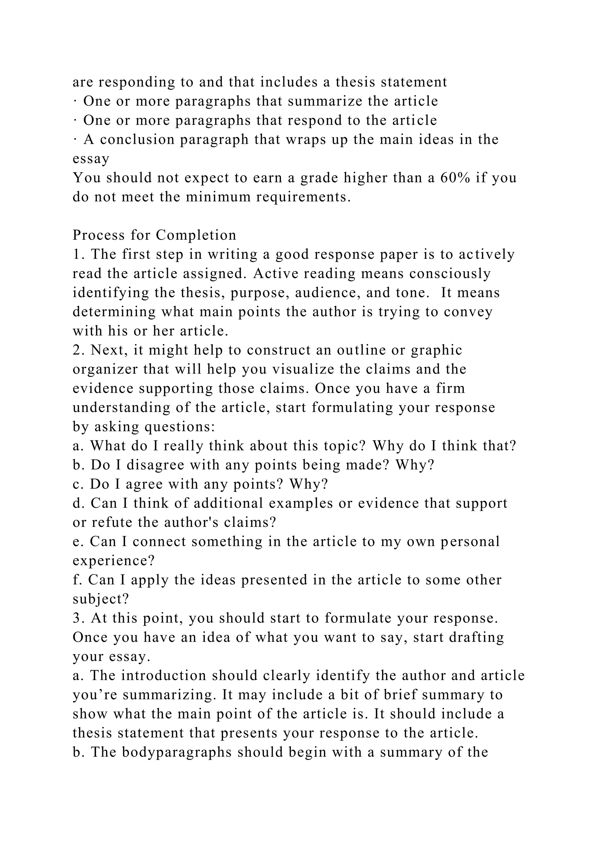 Instructions For Summary Response Essaysummaryresponse Essay Docx