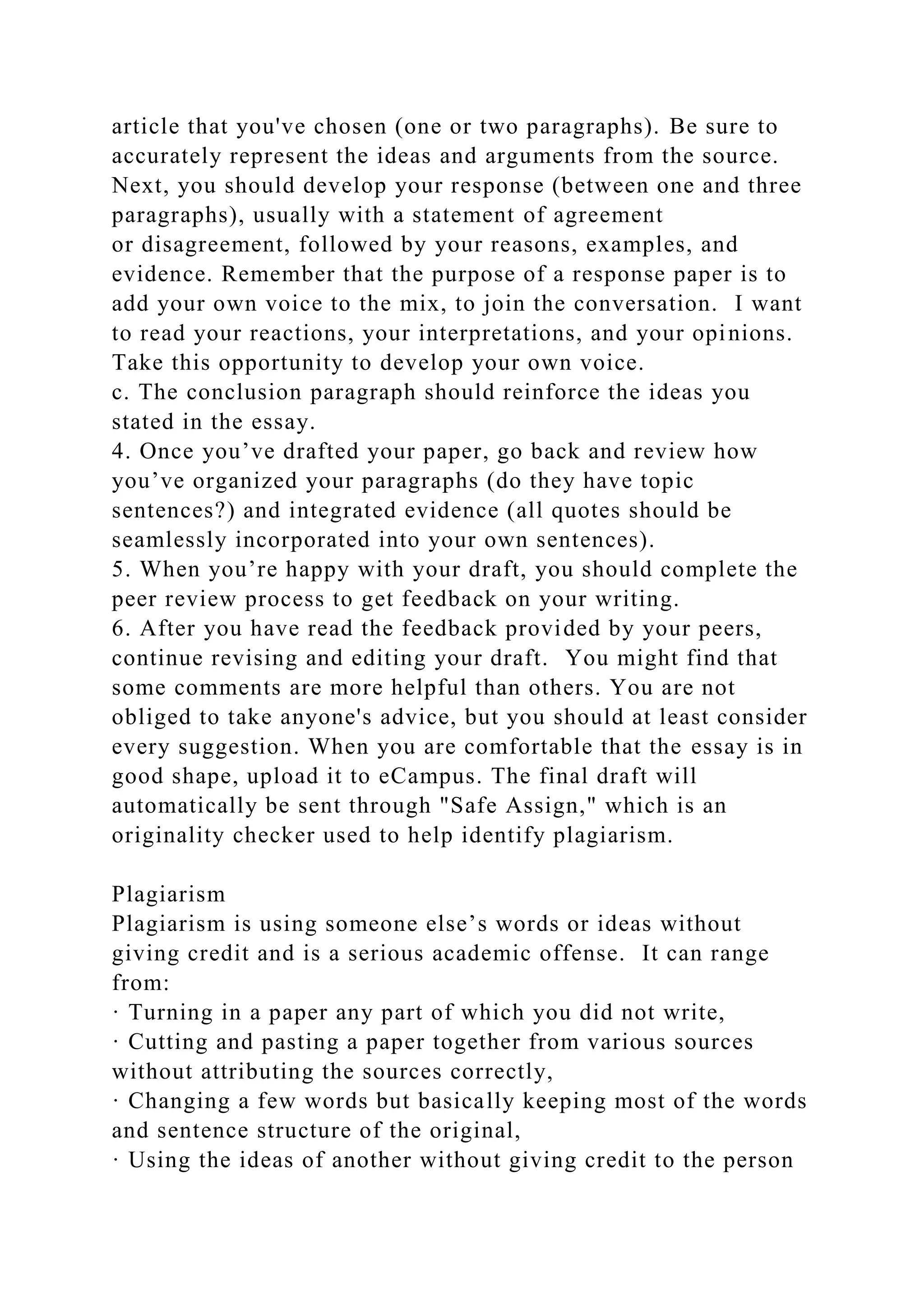 Instructions For Summary Response Essaysummaryresponse Essay Docx