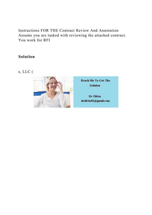 Instructions FOR THE Contract Review And Annotation Assume you a.docx