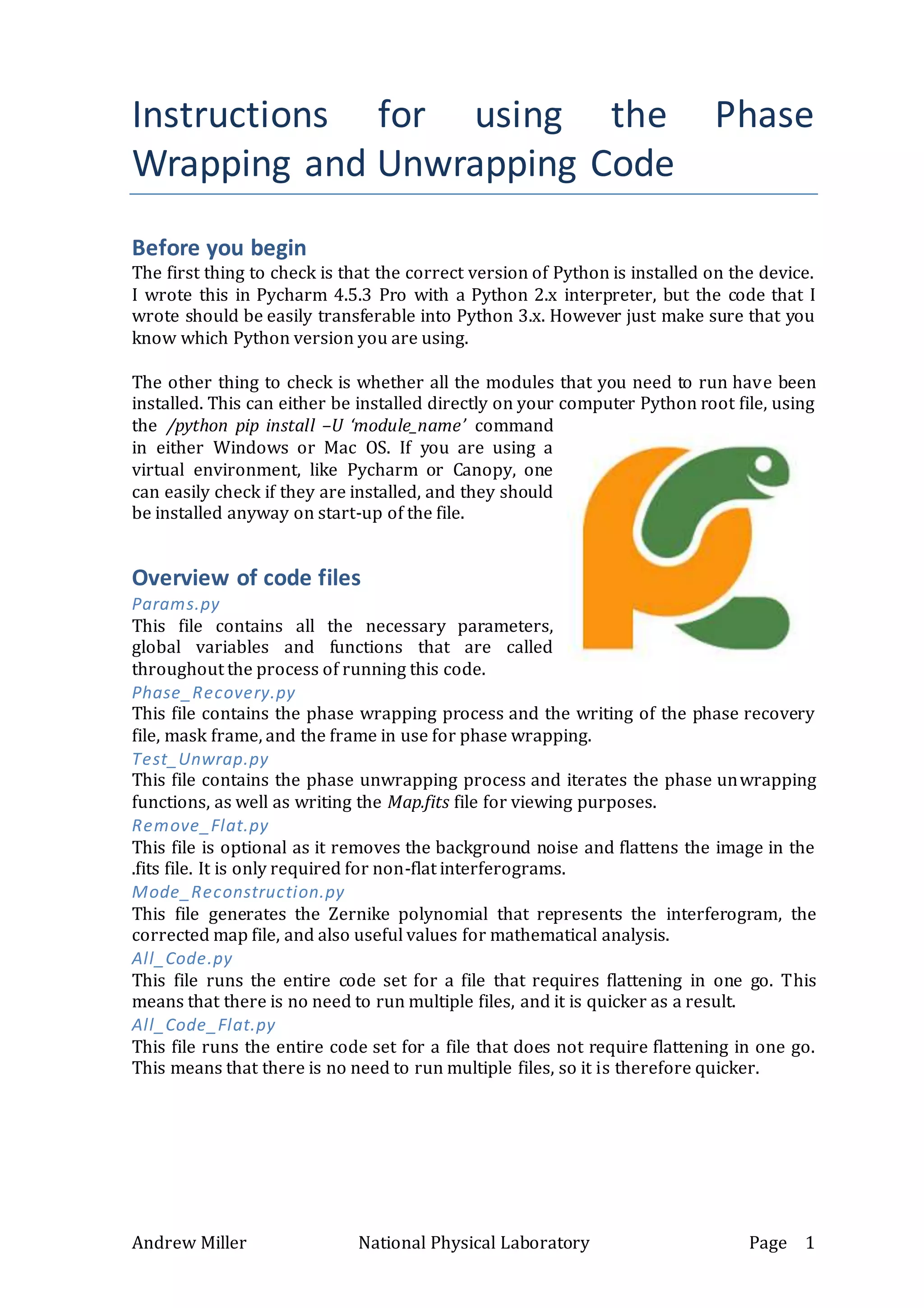 Instructions for using the phase wrapping and unwrapping code | PDF