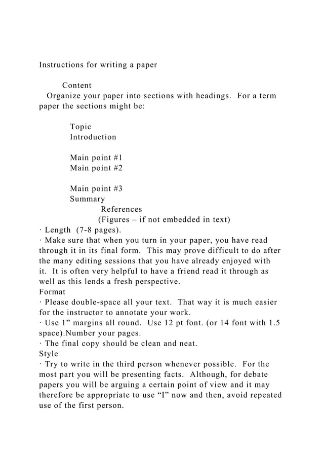 Instructions for writing a paper Content Organize .docx