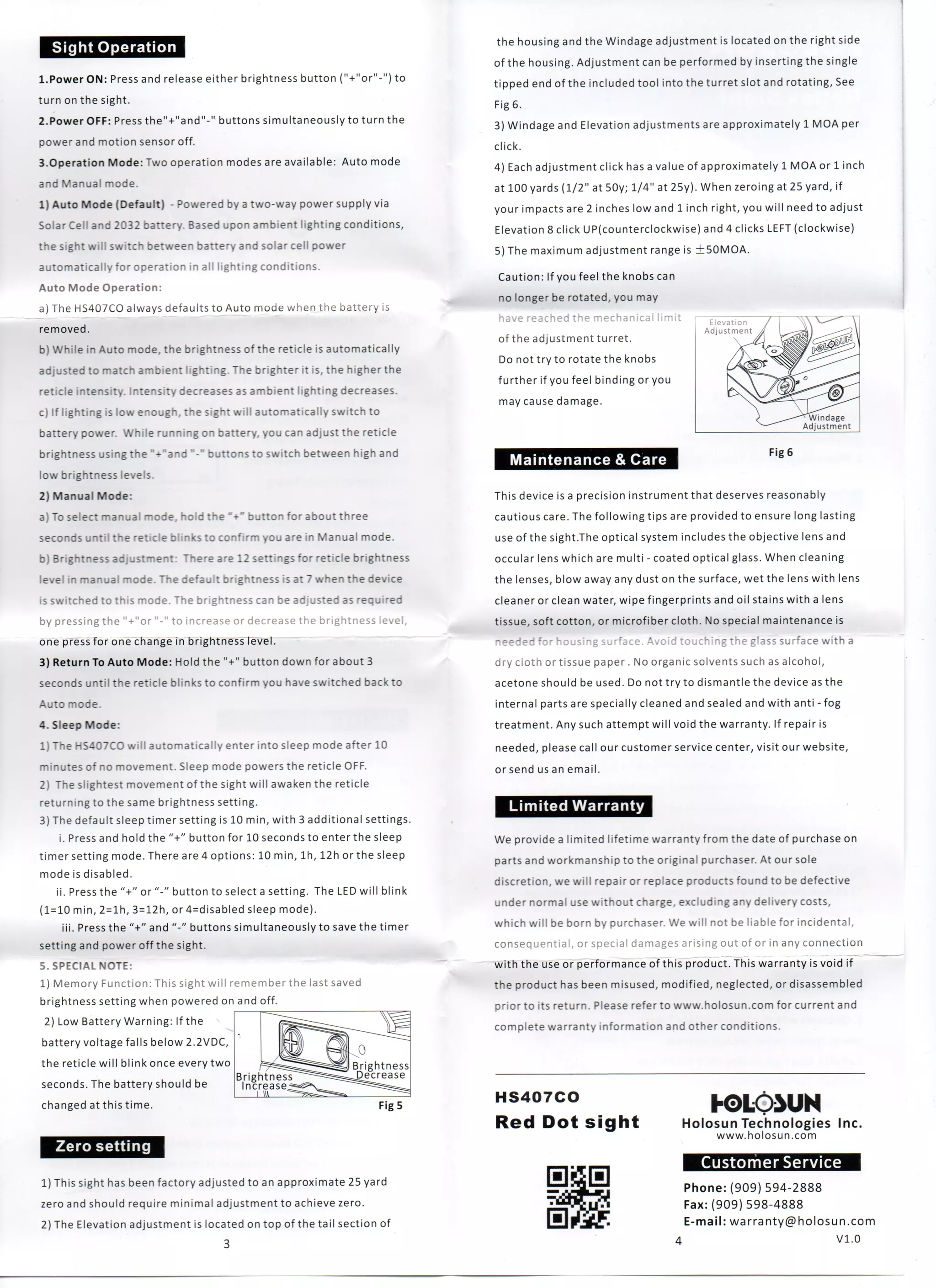 Instruction Manual | Holosun HS407CO | Optics Trade | PDF