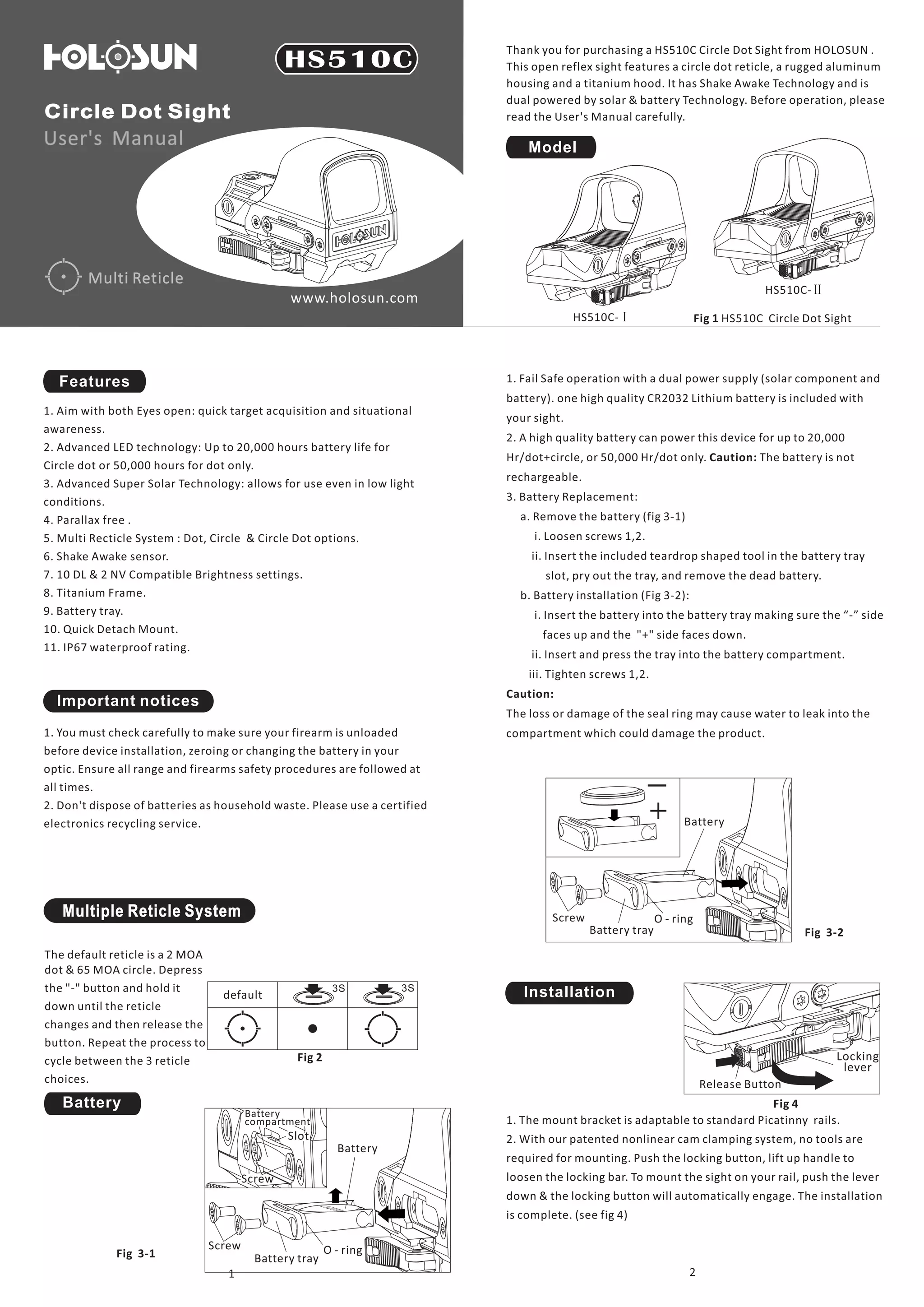 Instructions | Holosun Hud HS510C | Optics Trade | PDF