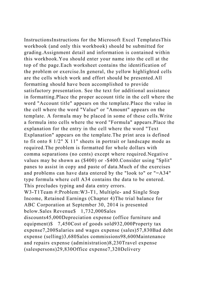 InstructionsInstructions for the Microsoft Excel TemplatesThis wor.docx