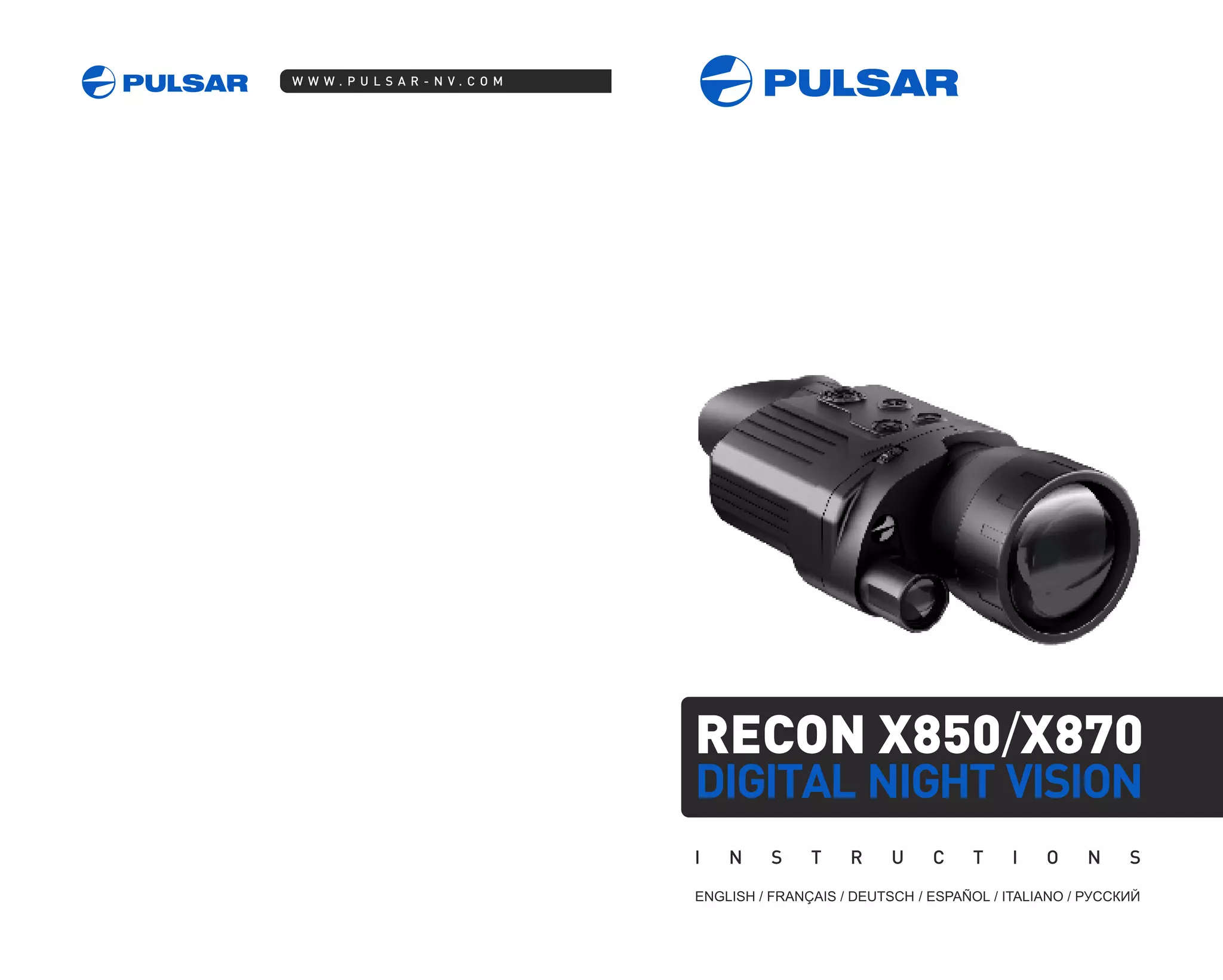 Instructions PULSAR Recon X850, X870 Digital NV | Optics Trade | PDF