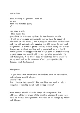 Instructions Short writing assignments must be no less than | PDF