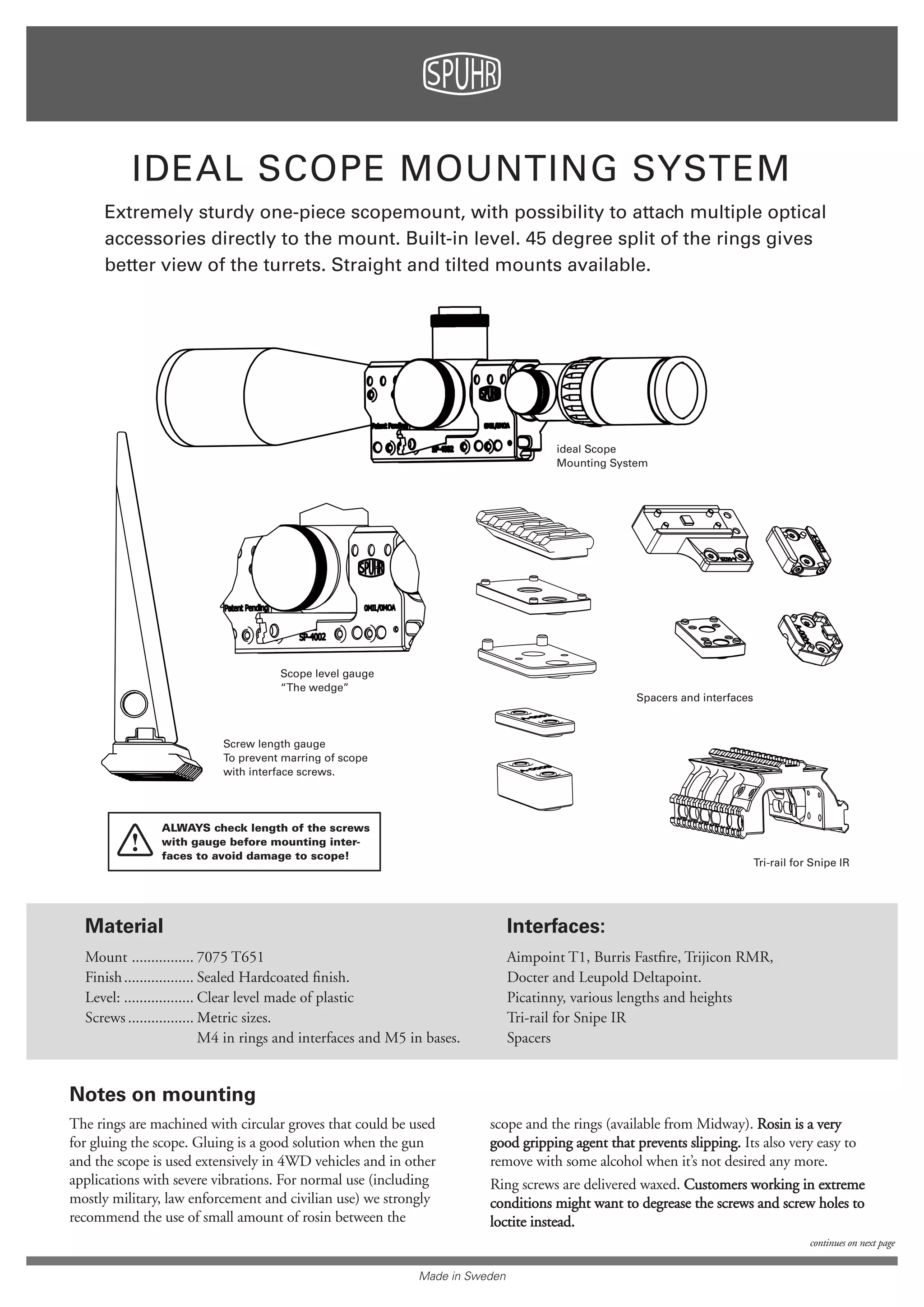 Instructions SPUHR Ideal Scope Mounting System | Optics Trade | PDF