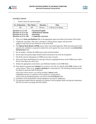 Instructions to candidates For DASDM | PDF | Educational Assessment ...