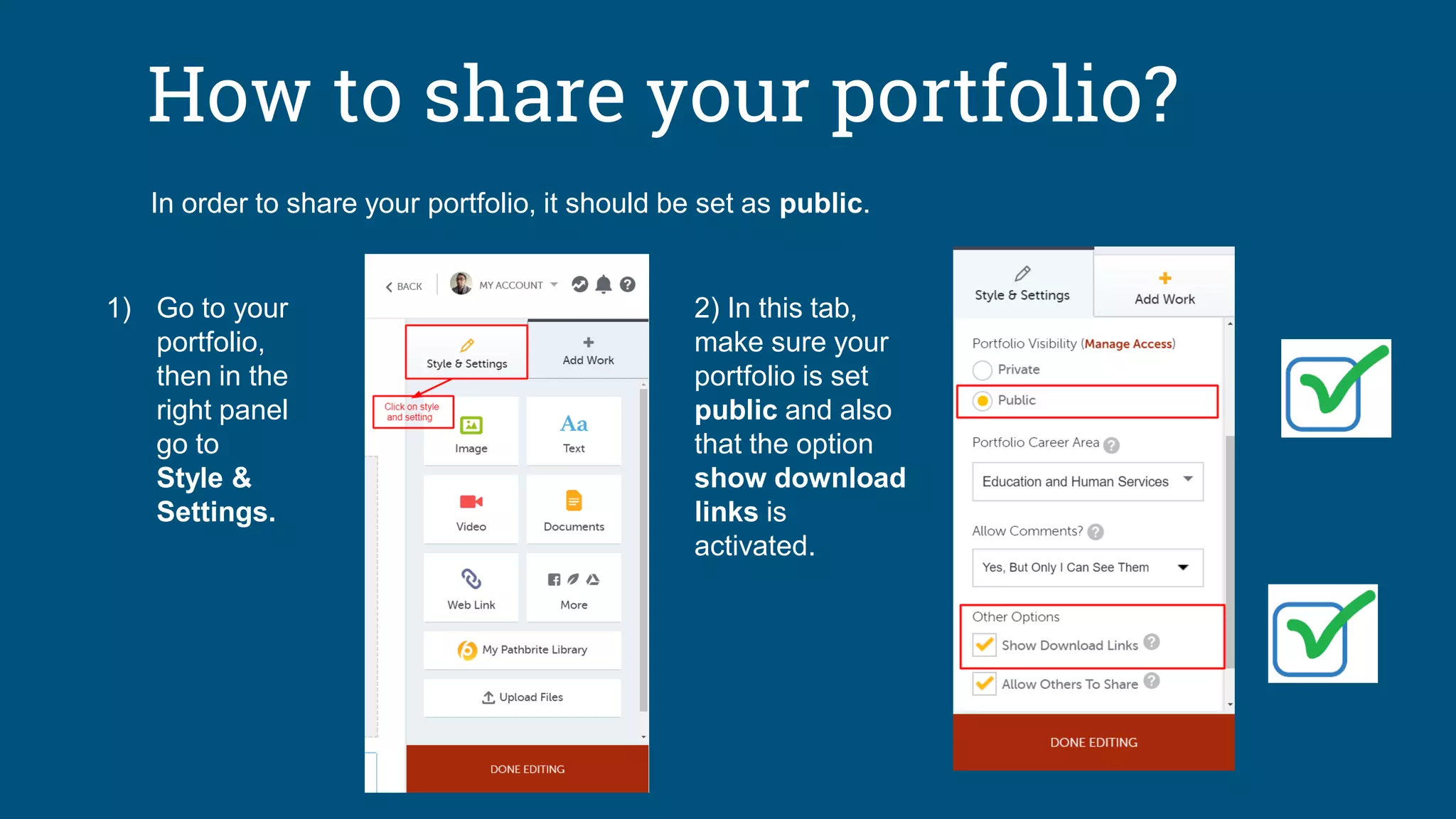 Instructions to share e portfolio | PPT
