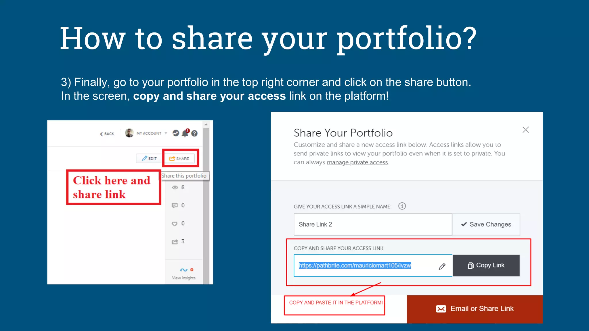 Instructions to share e portfolio | PPT