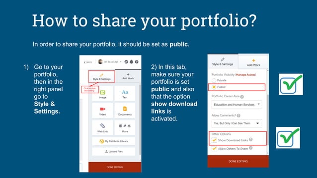 Instructions to share e portfolio | PPT